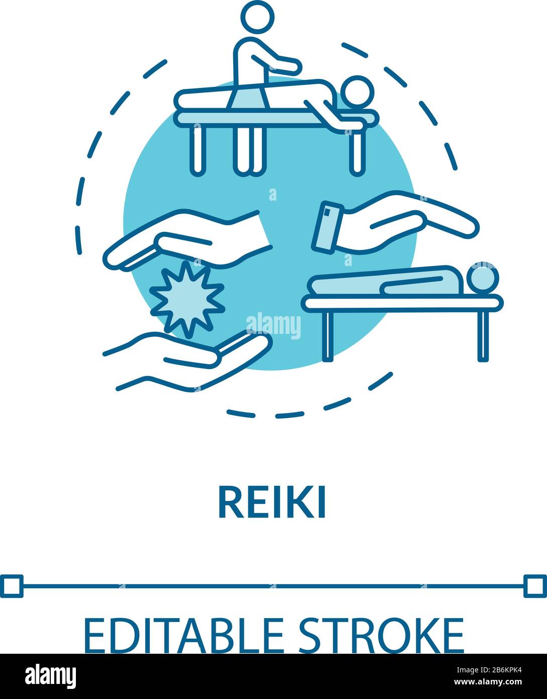 Reiki concept icon. Alternative medicine, energy therapy idea thin line ...
