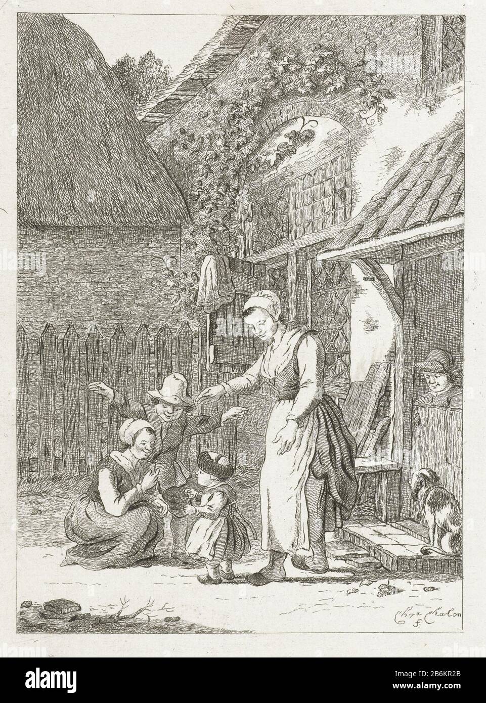 First steps of a child The yard of a farm. A toddler learns are put ...