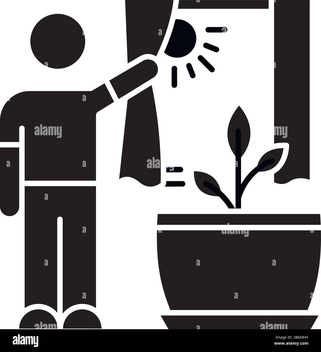 Providing sunlight for plant black glyph icon. Plant growing, planting ...