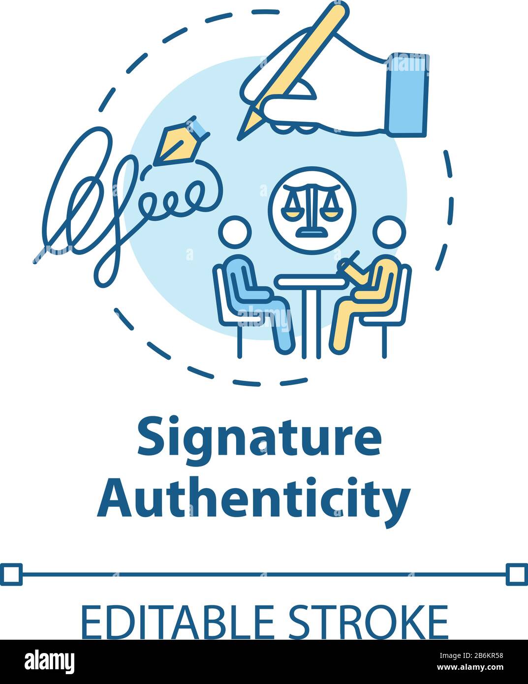 Signature authenticity concept icon. Safe deal. Signing contract ...