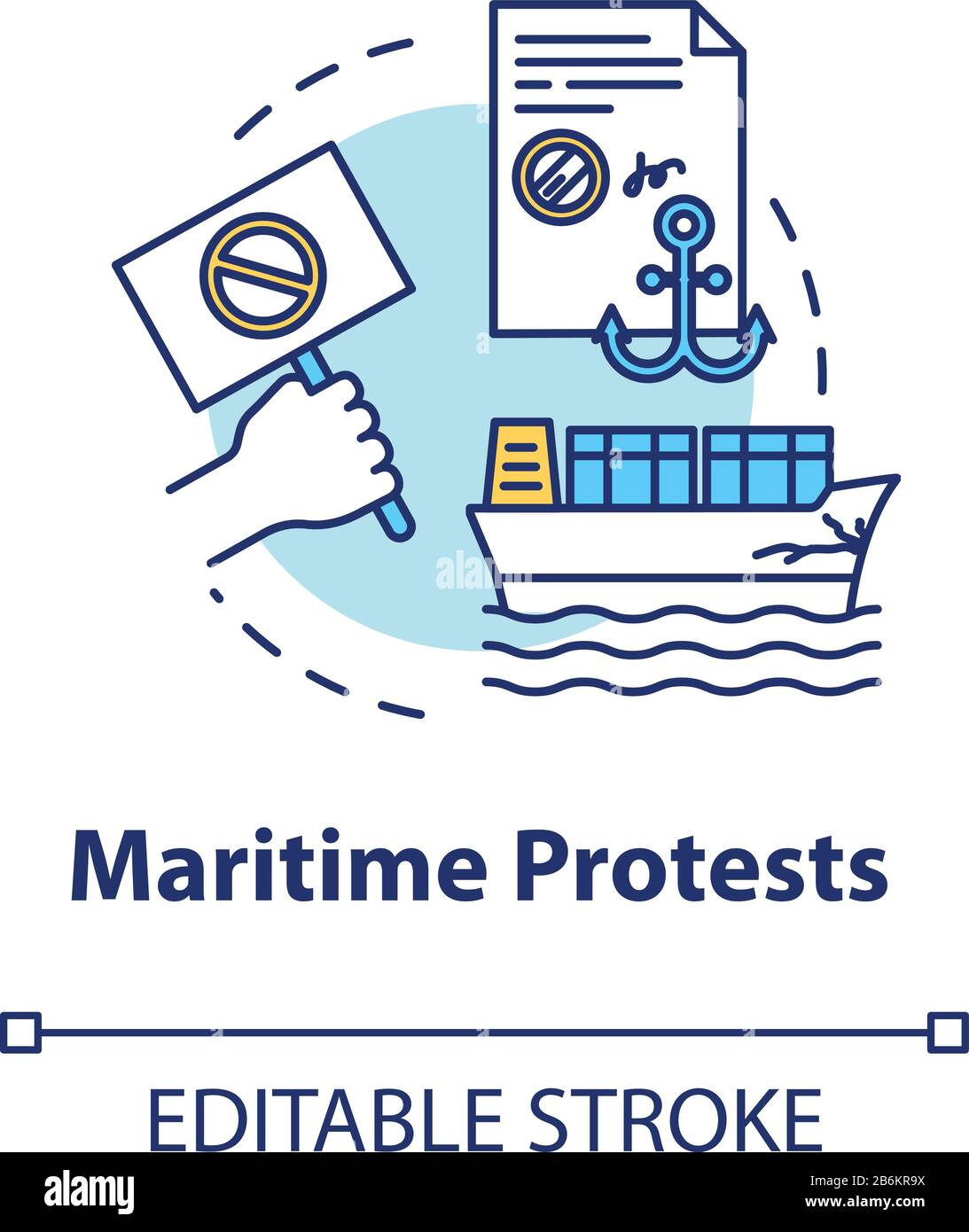 Maritime protest concept icon. Sea law. Cargo damage. Notarized paper ...