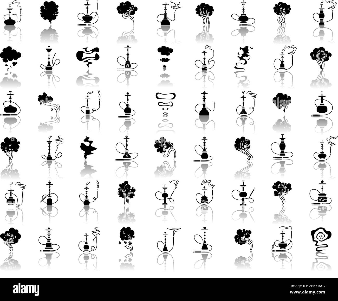 Hookah bar drop shadow black glyph icons set. Sheesha house. Nargile ...