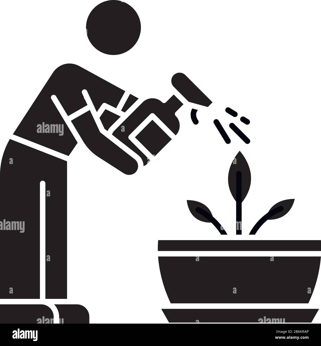 Spraying plants black glyph icon. Misting. Moisturizing, rehydrating ...