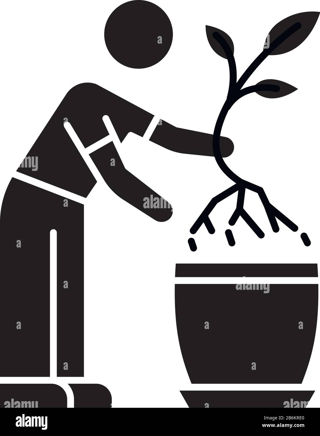 Replanting black glyph icon. Transplanting, repotting. Plant growing ...