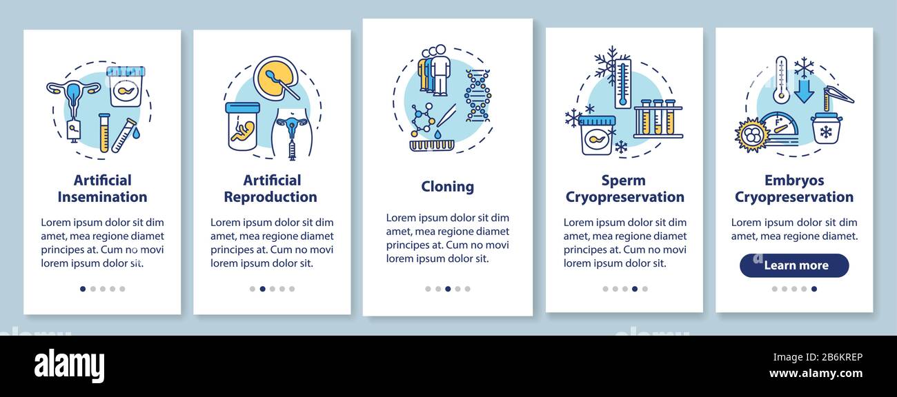Reproductive Technology Onboarding Mobile App Page Screen With Concepts Set Artificial