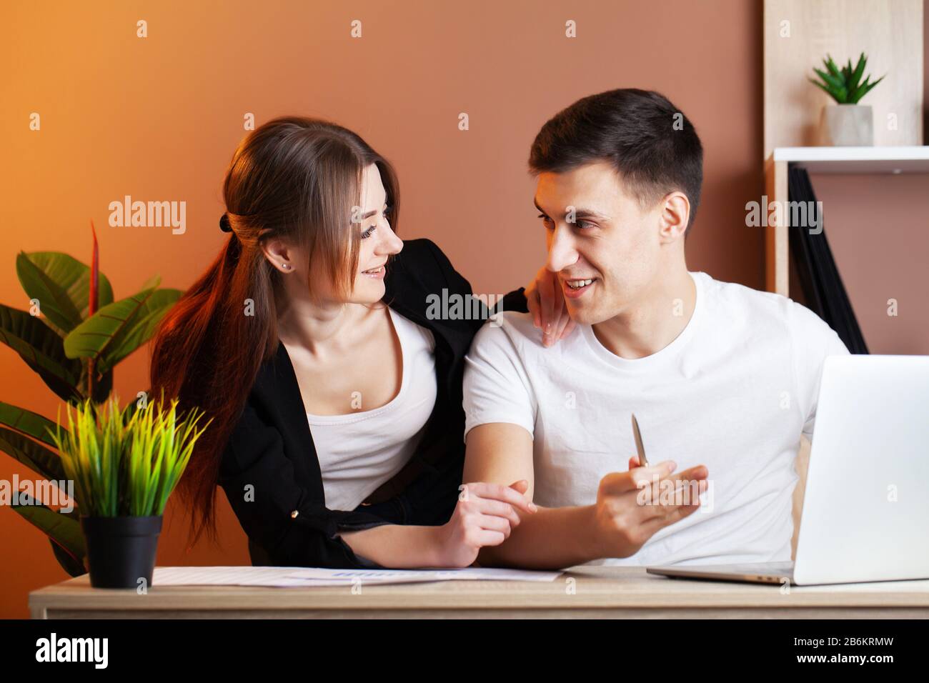 Happy successful business team, laugh and cheer their success Stock ...