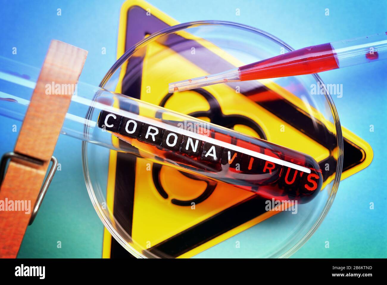Biohazard sign, petri dish and test tube, coronavirus outbreak Stock ...