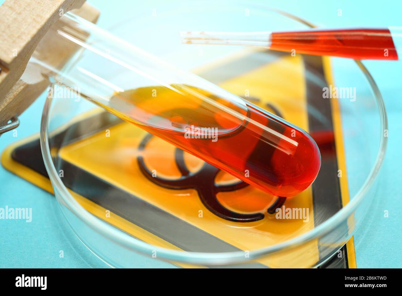Biohazard sign, petri dish and test tube, coronavirus outbreak Stock ...