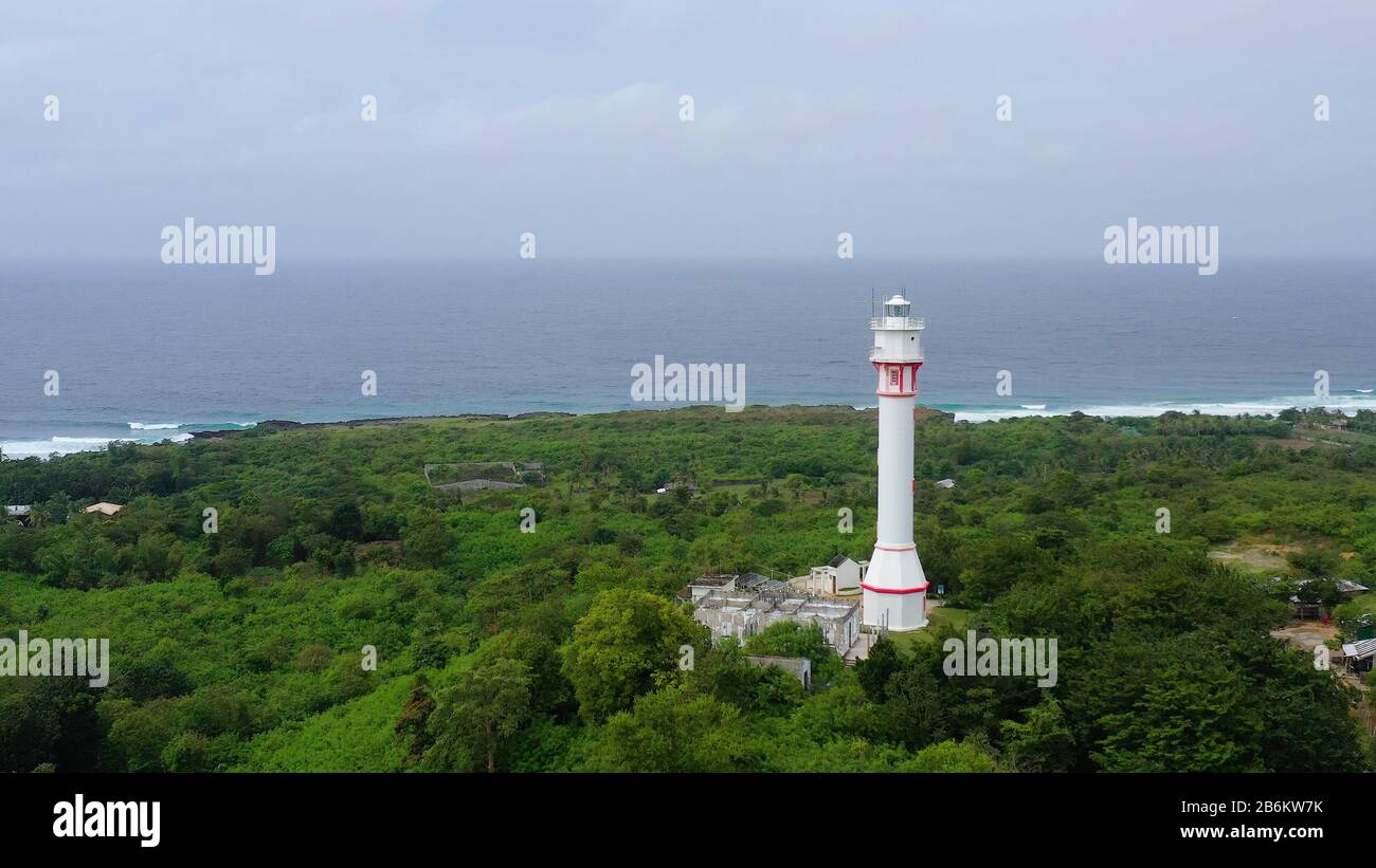 Cape Bolinao Lighthouse. Beautiful landscape, lighthouse on the island ...