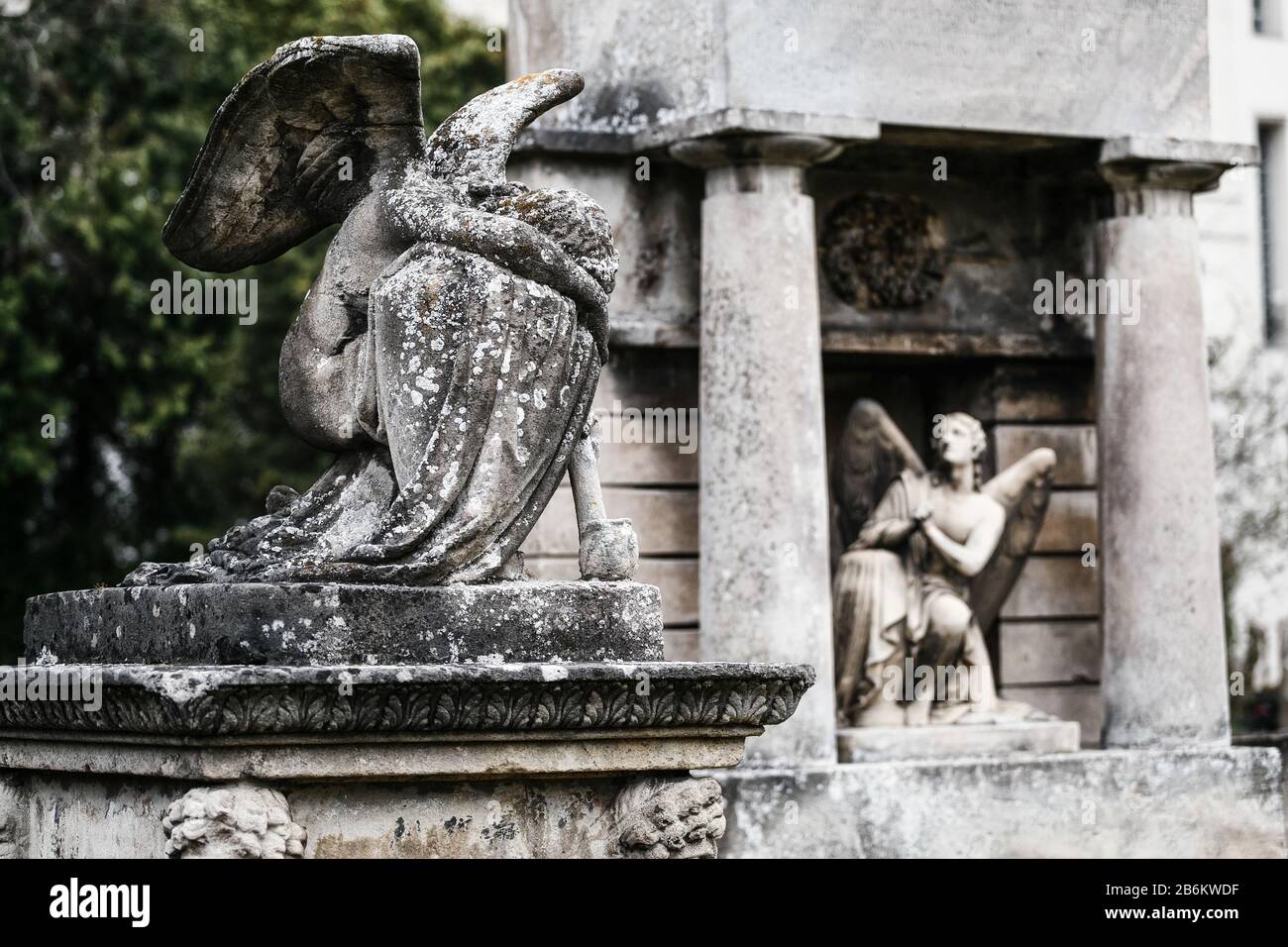 Old Vienna Austrian cemetery architecture with statues and marble ...