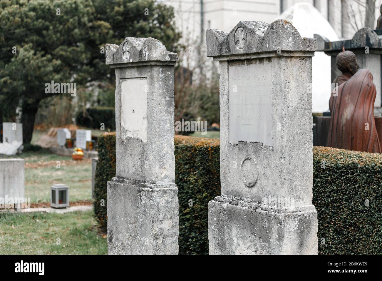 Old Vienna Austrian cemetery architecture with statues and marble ...