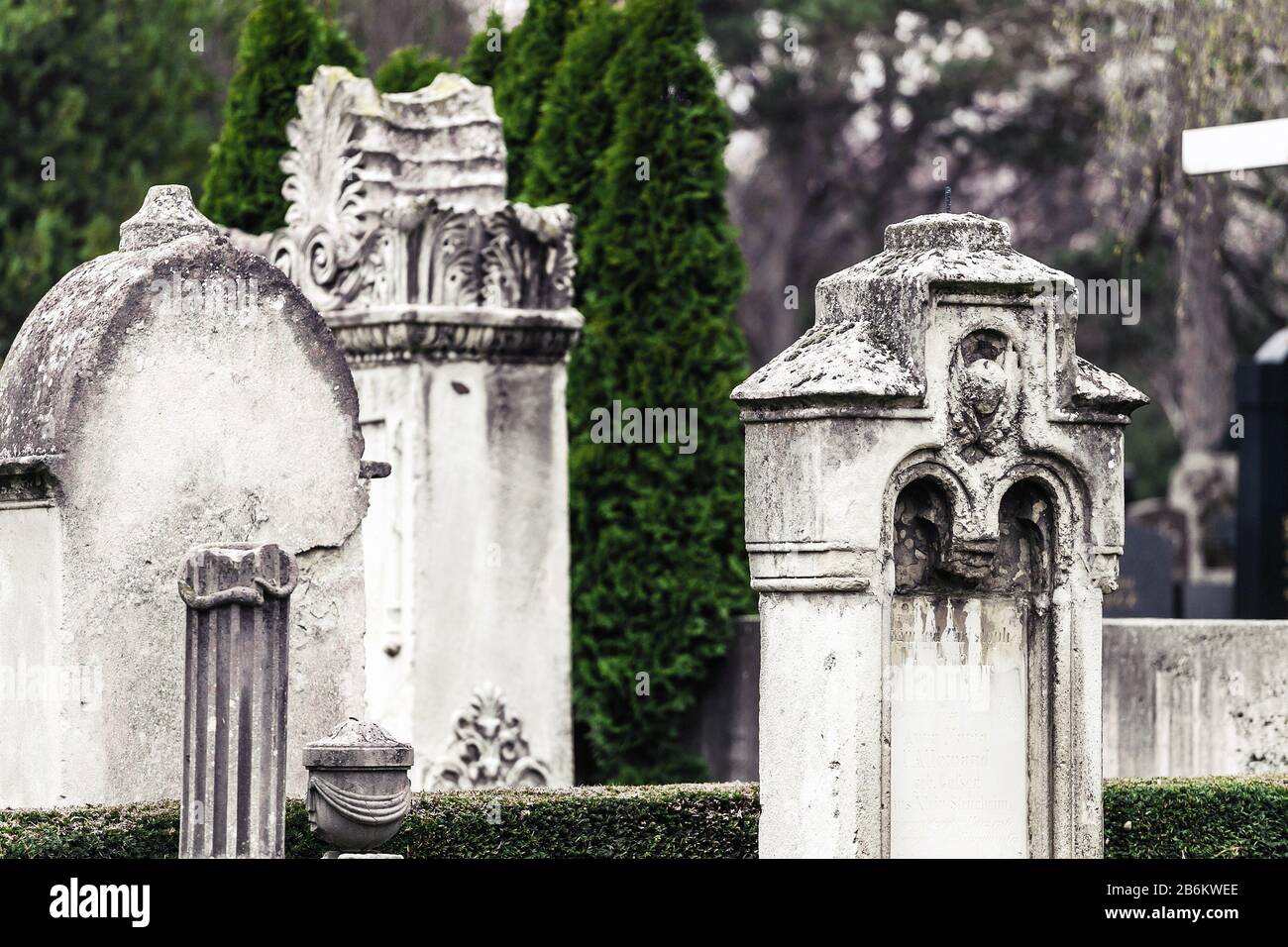 Old Vienna Austrian cemetery architecture with statues and marble ...