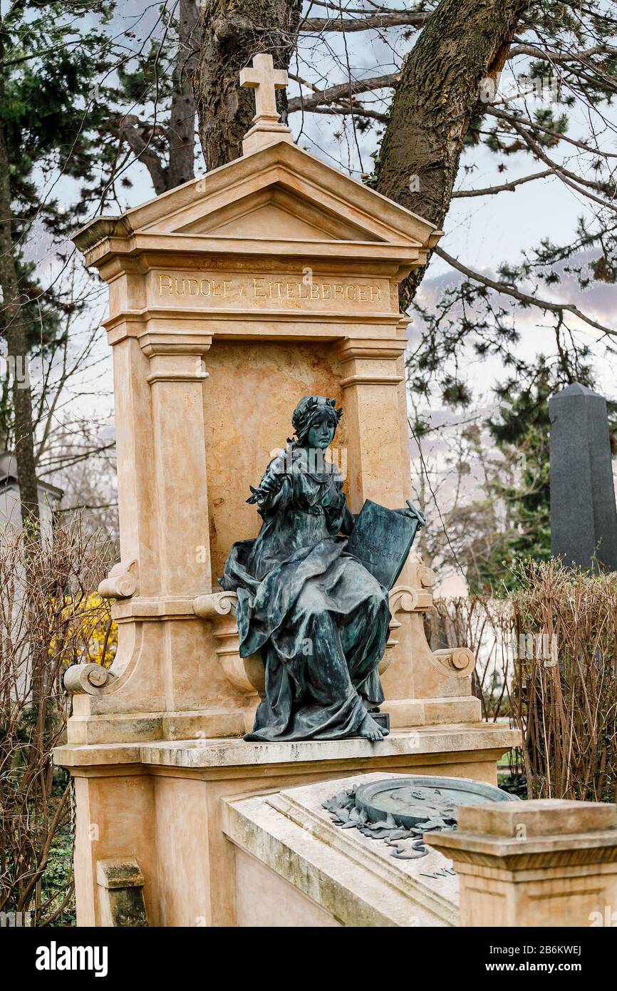 Old Vienna Austrian cemetery architecture with statues and marble ...