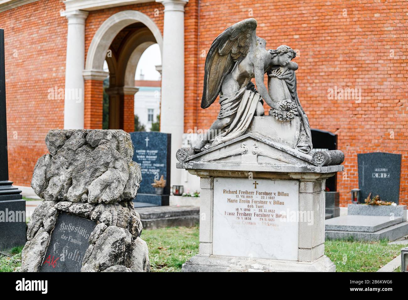 Old Vienna Austrian cemetery architecture with statues and marble ...