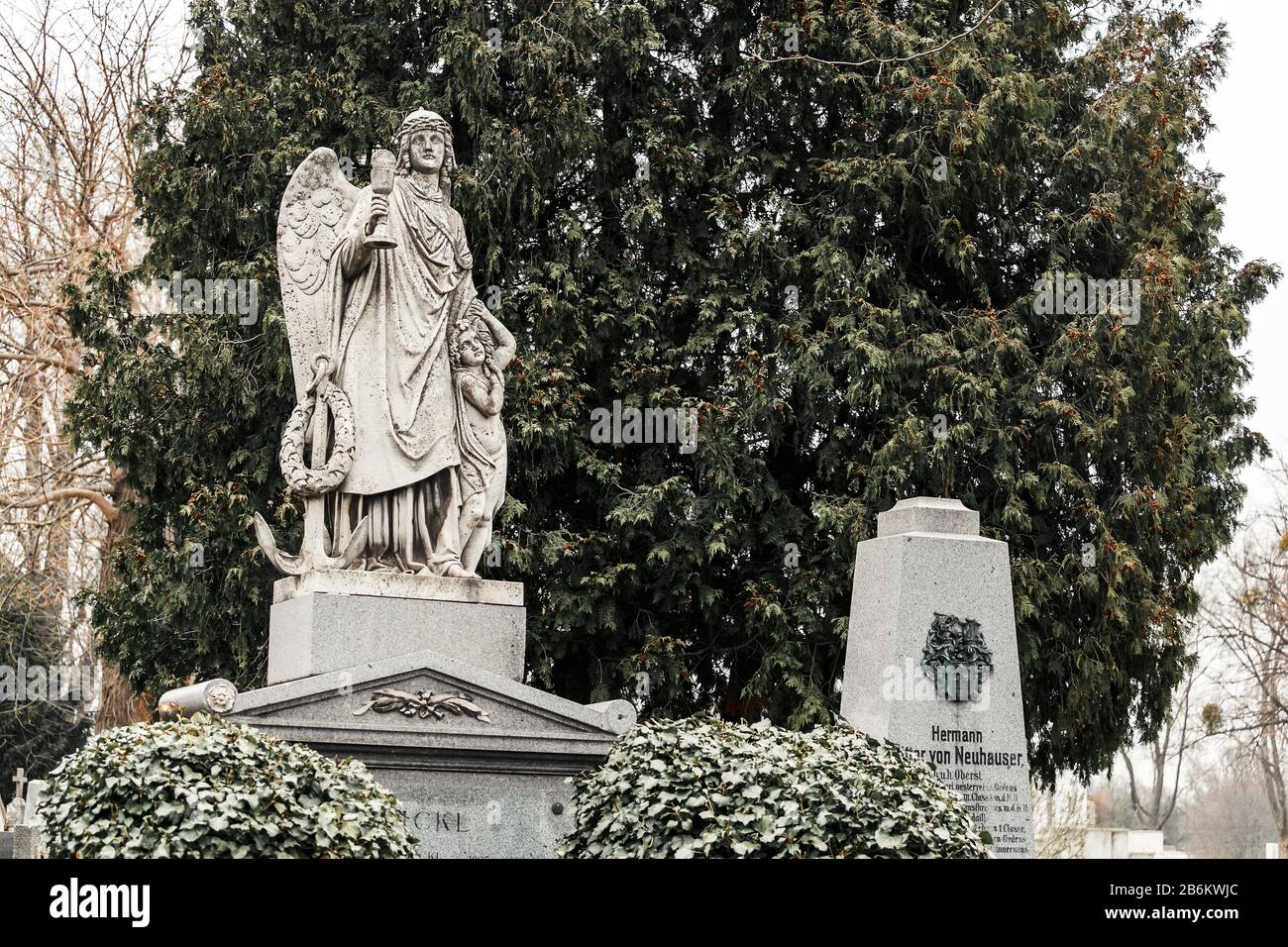 Old Vienna Austrian cemetery architecture with statues and marble ...