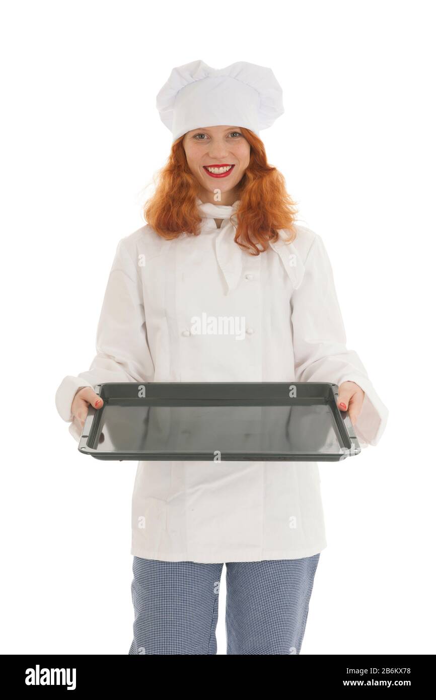 Female baker chef with red hair isolated over white background Stock ...
