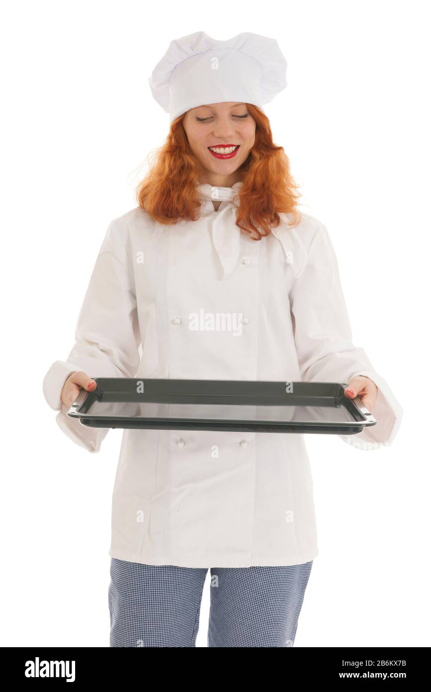 Female baker chef with red hair isolated over white background Stock ...