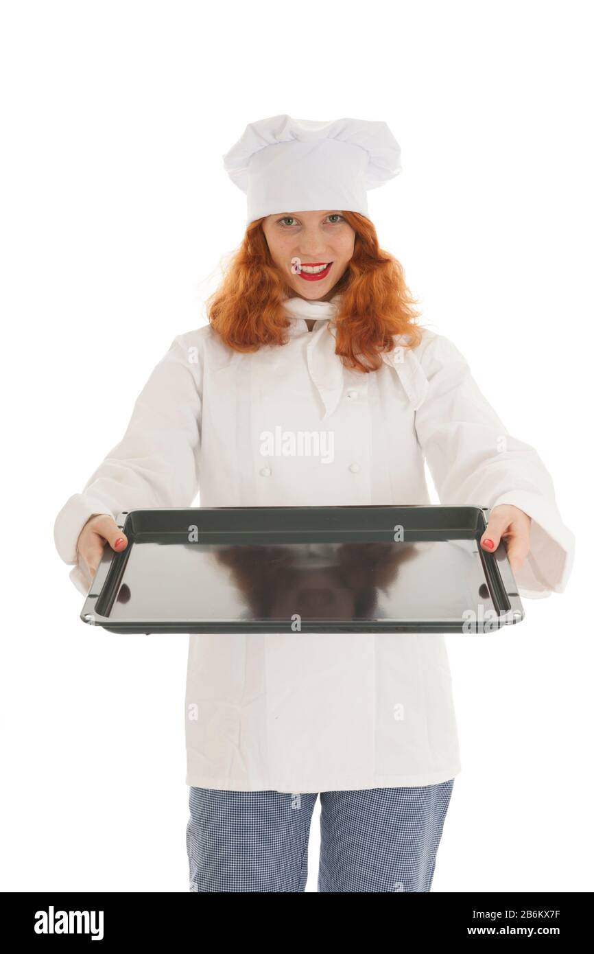 Female baker chef with red hair isolated over white background Stock ...