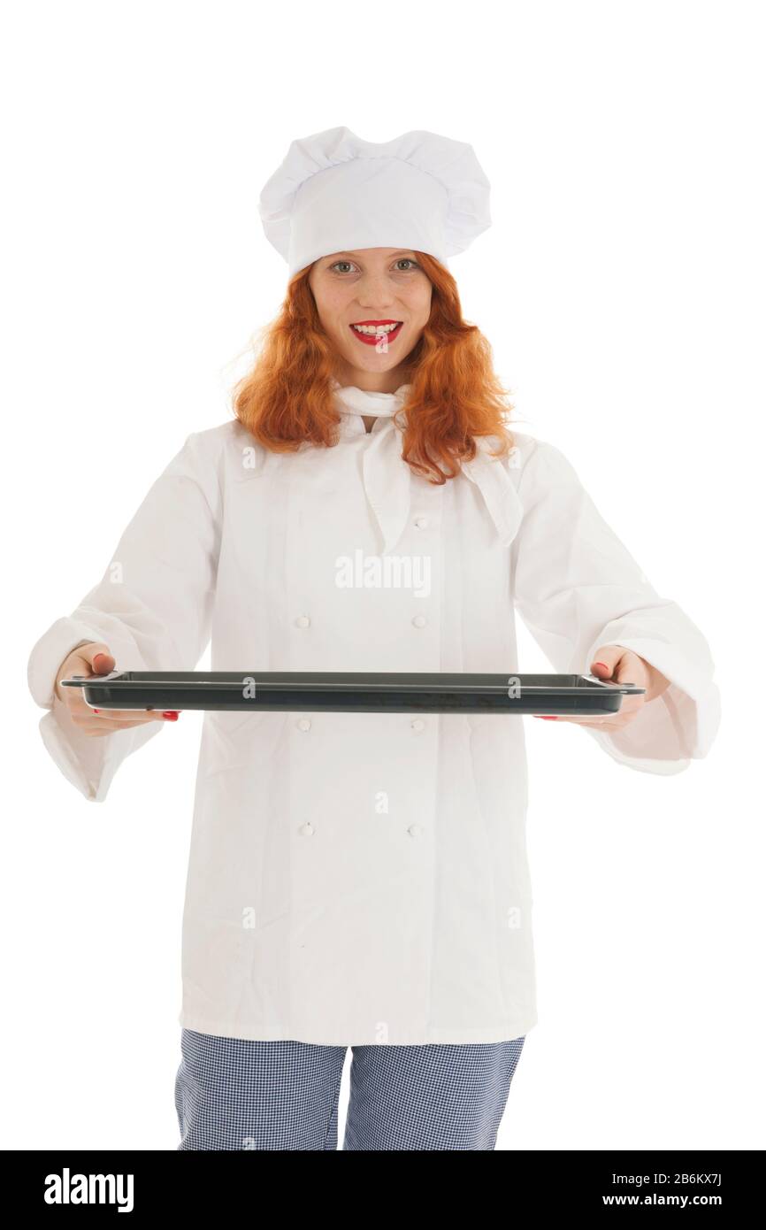 Female baker chef with red hair isolated over white background Stock ...