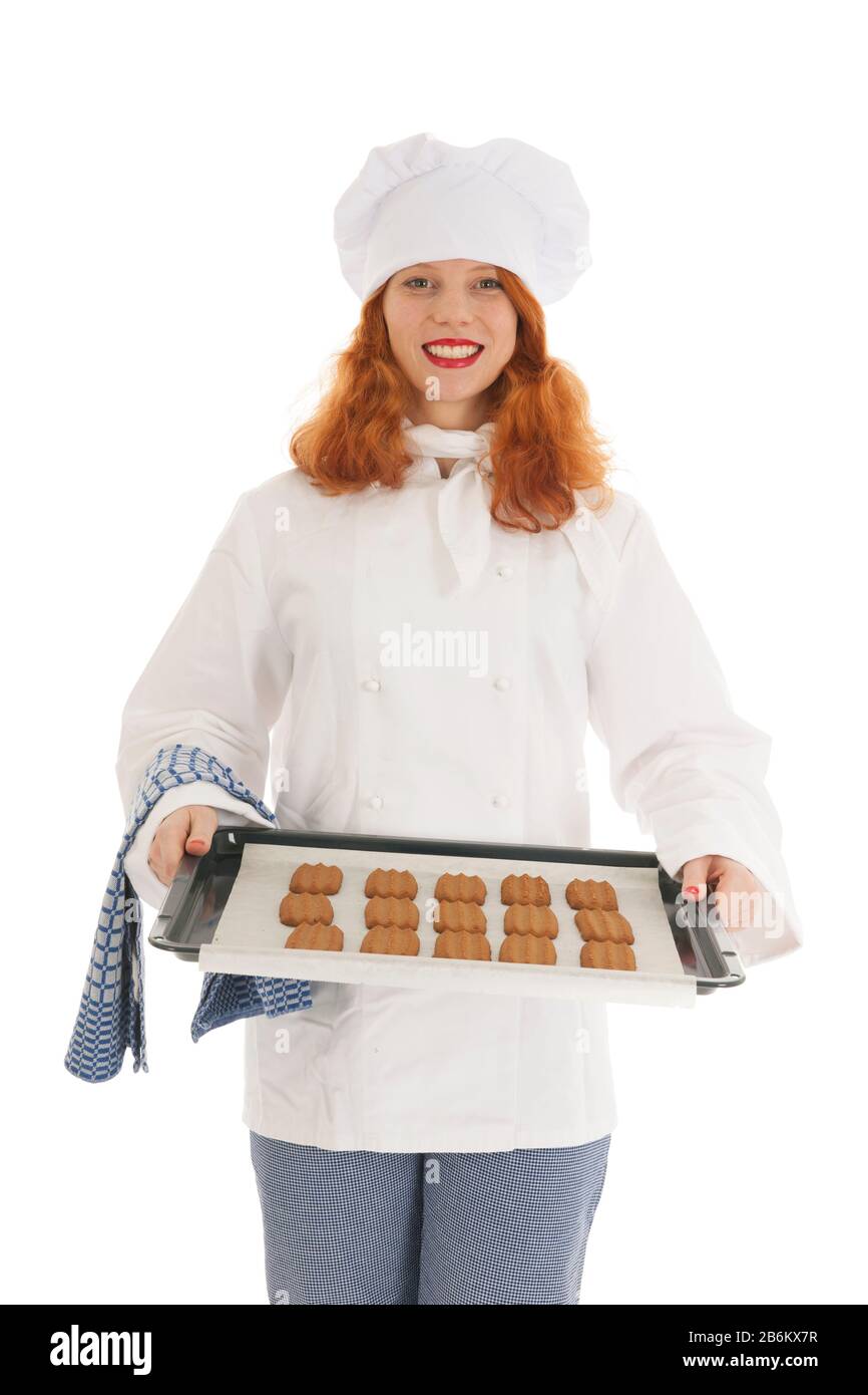 Female baker chef with red hair isolated over white background Stock ...