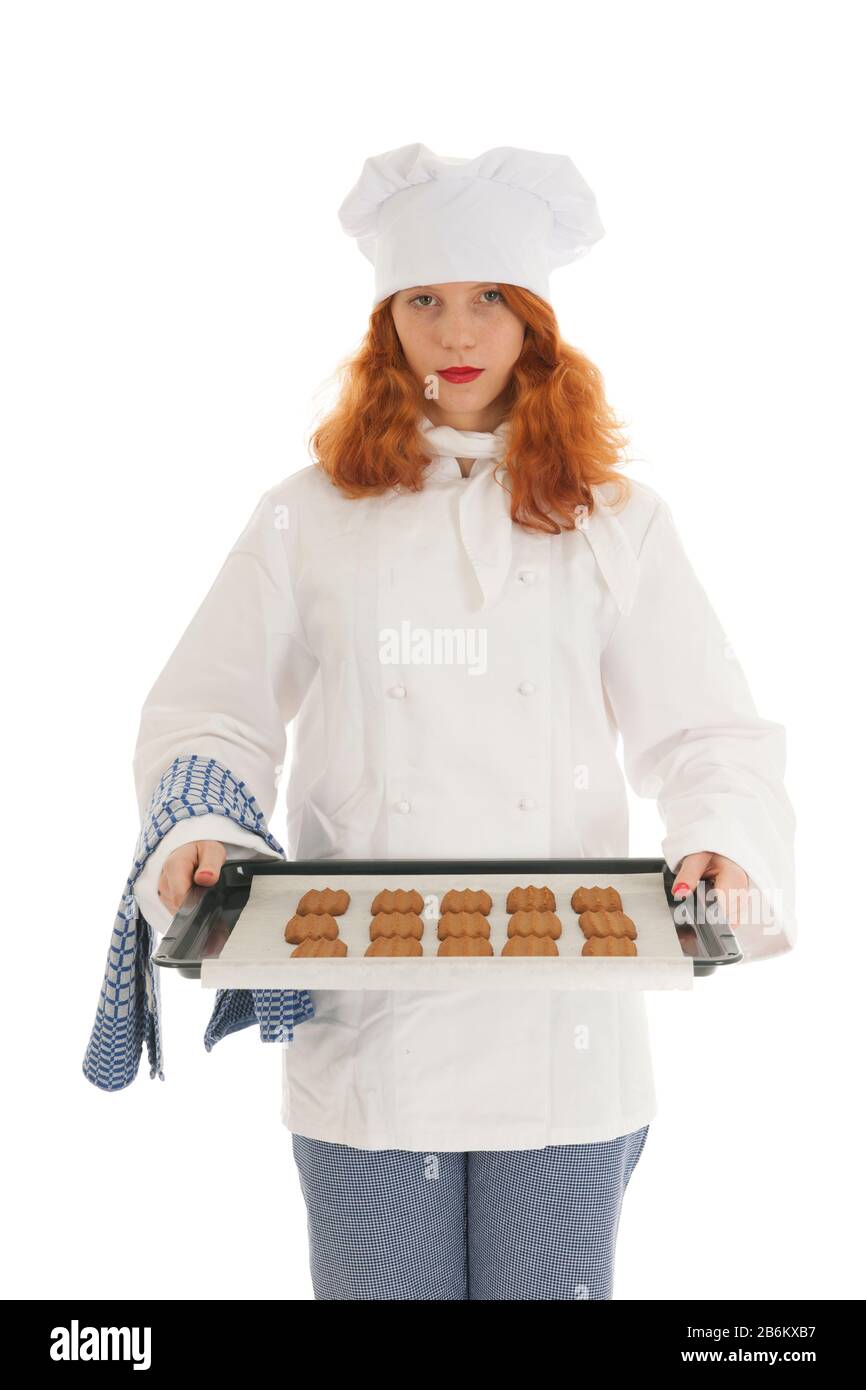 Female baker chef with red hair isolated over white background Stock ...