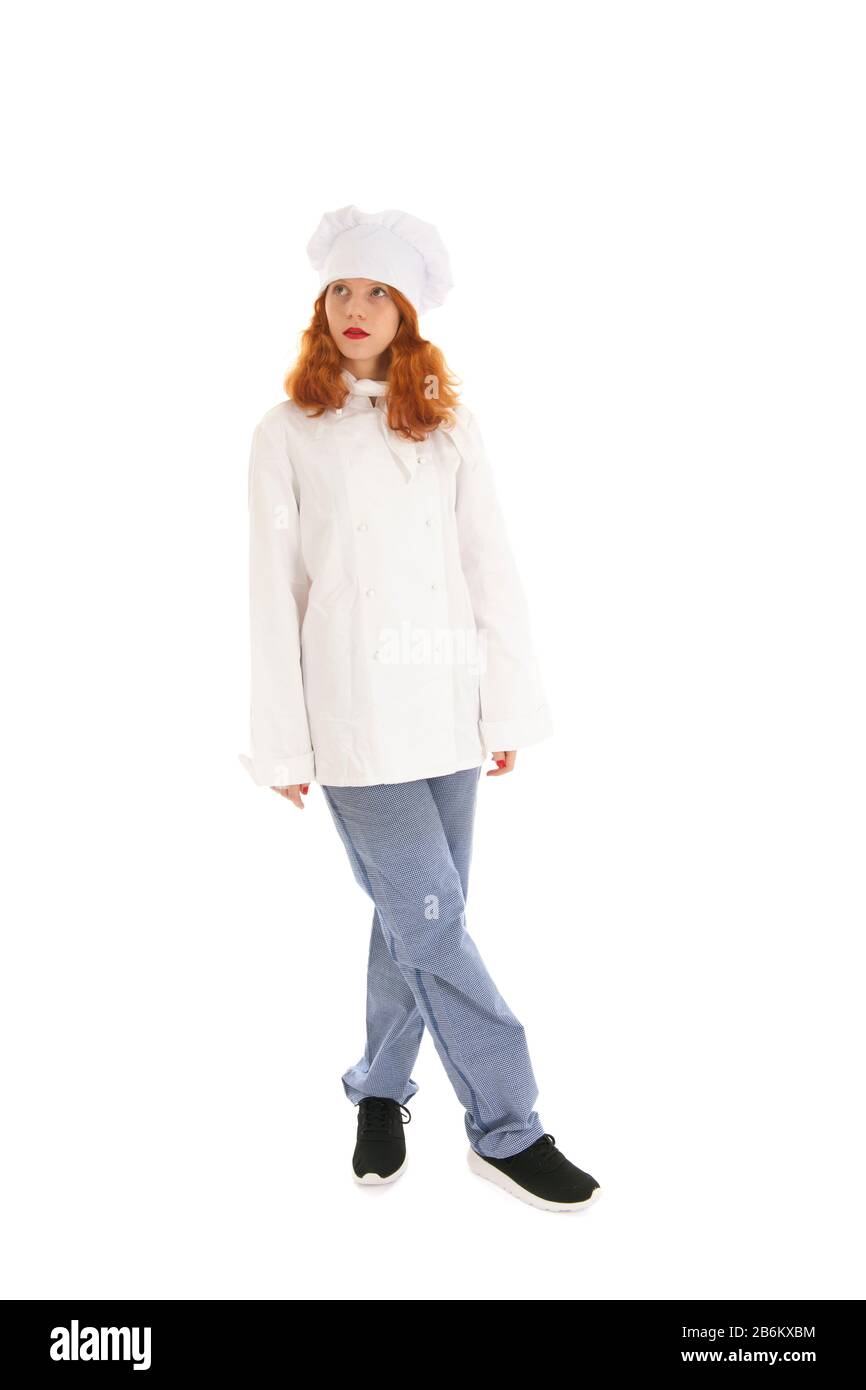 Female baker chef with red hair isolated over white background Stock ...