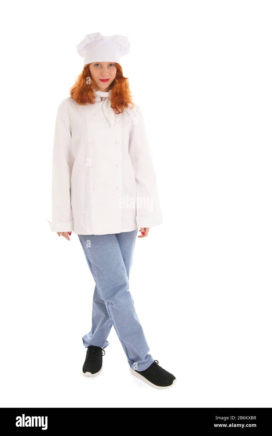 Female baker chef with red hair isolated over white background Stock ...