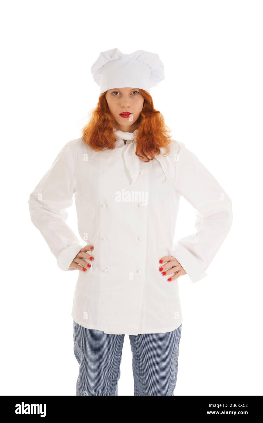 Female baker chef with red hair isolated over white background Stock ...