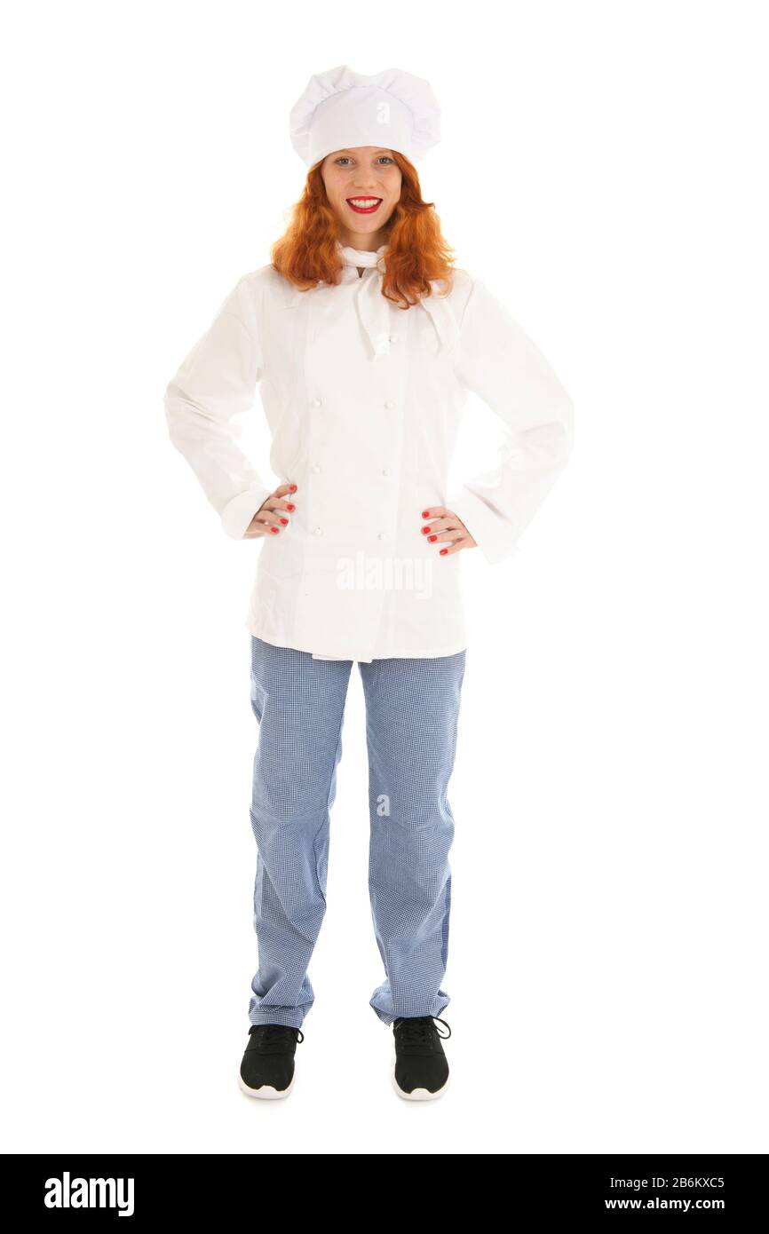Female baker chef with red hair isolated over white background Stock ...