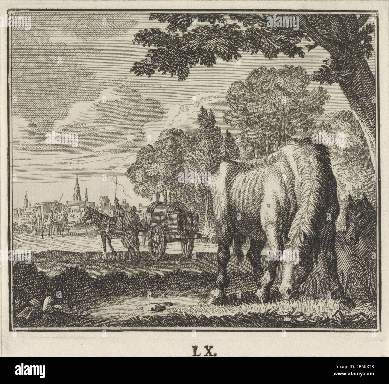 Embleem paard Liggend en grazend paard onder een boom Under a tree a ...