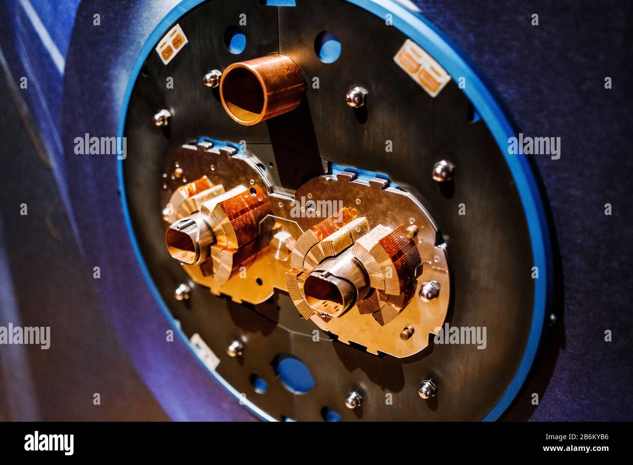 Thick industrial electrical or fiber optic cable in the section, the ...