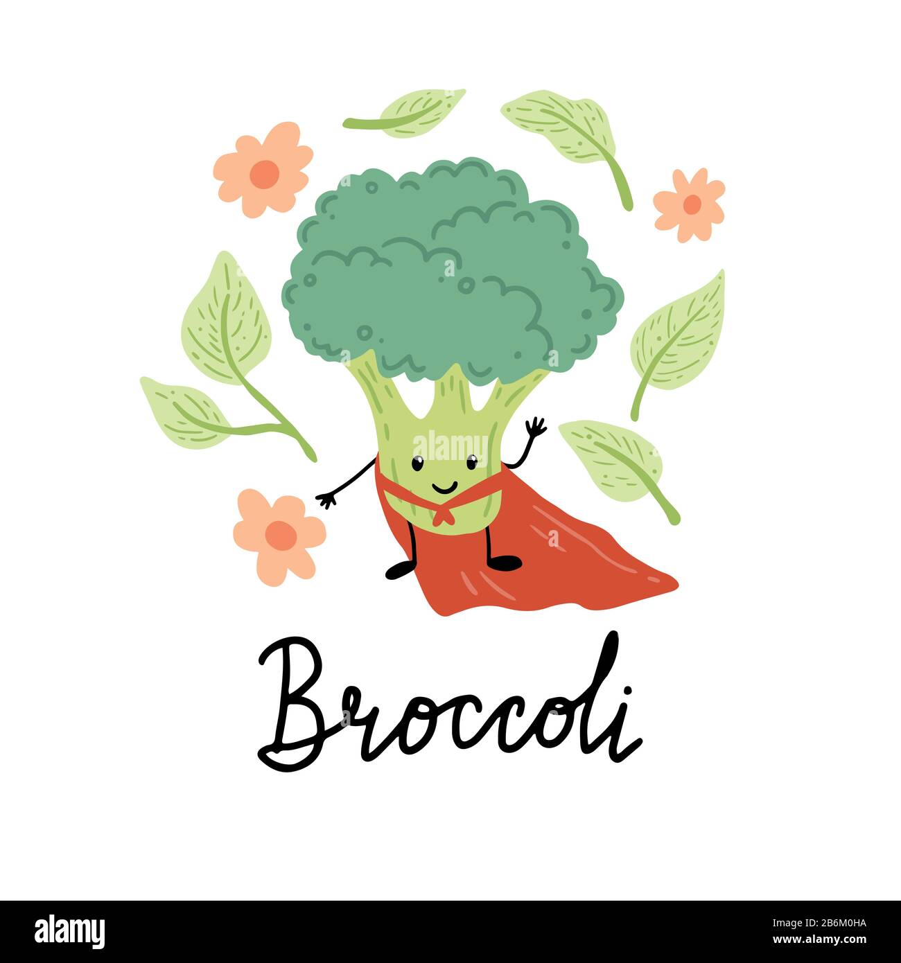 Broccoli funny super hero cartoon character. Vector illustration ...