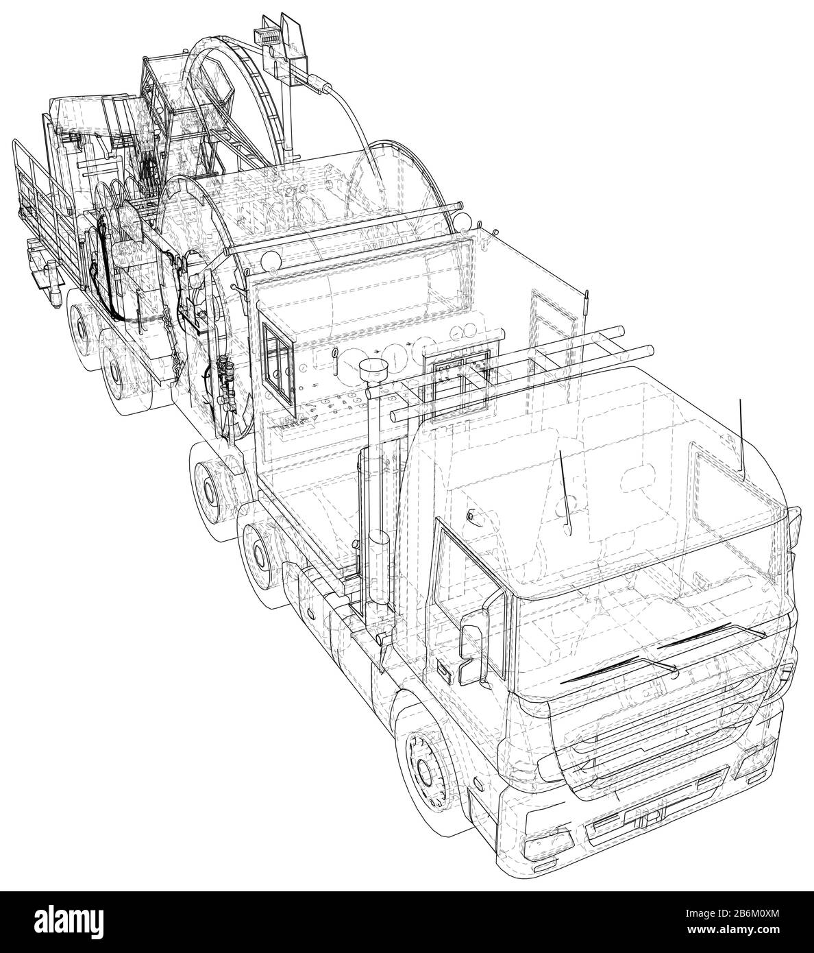 Coiled tubing machine technical wire-frame. EPS10 format. Vector ...