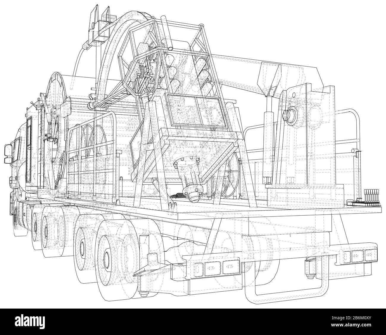 Coil Tubing. Wire-frame line isolated on white. Vector rendering of 3d ...
