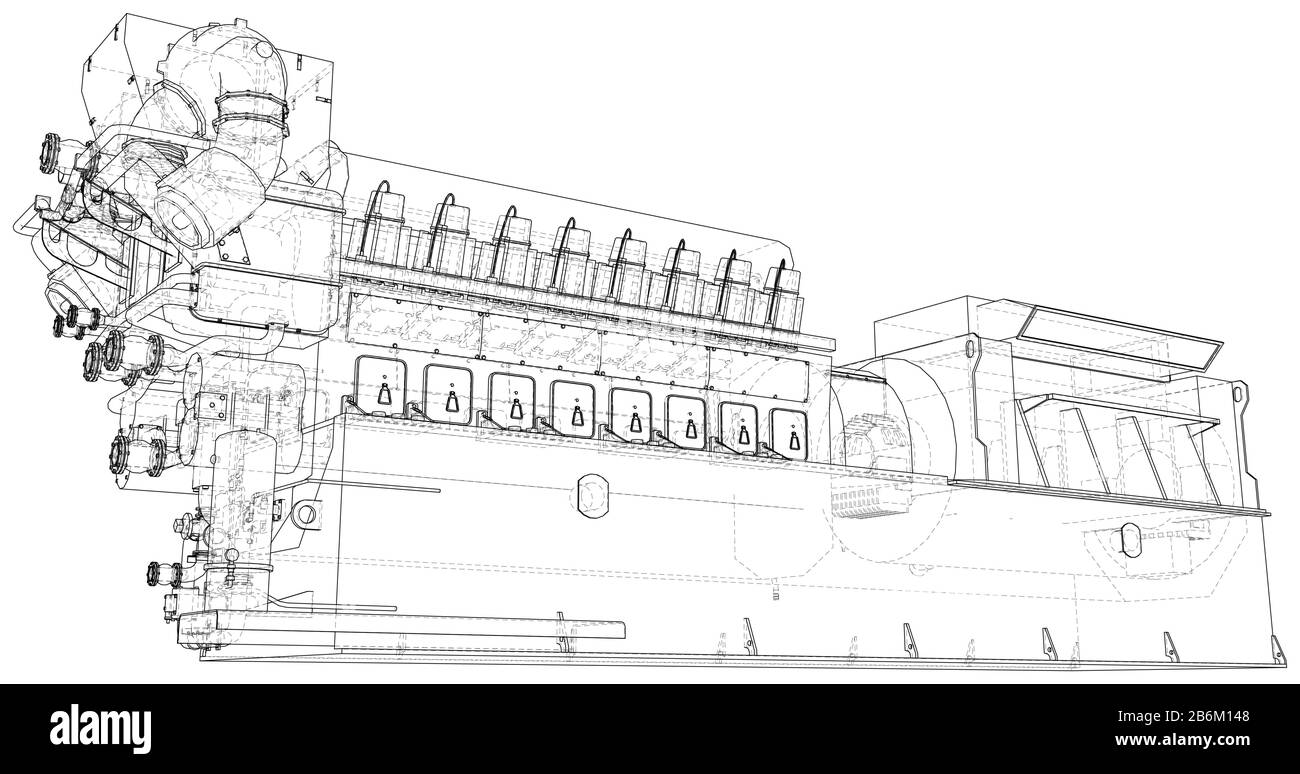 Generator. Diesel and gas industrial electric generator. The layers of ...
