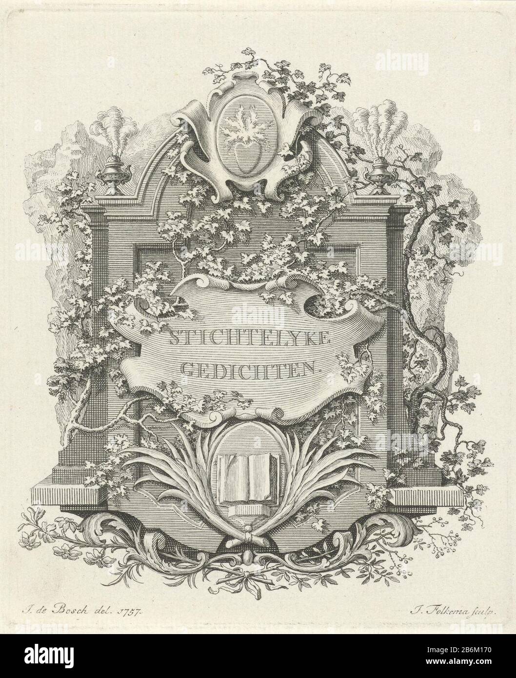 Epitaaf versierd met cartouches Stichtelyke Gedichten (titel op object ...
