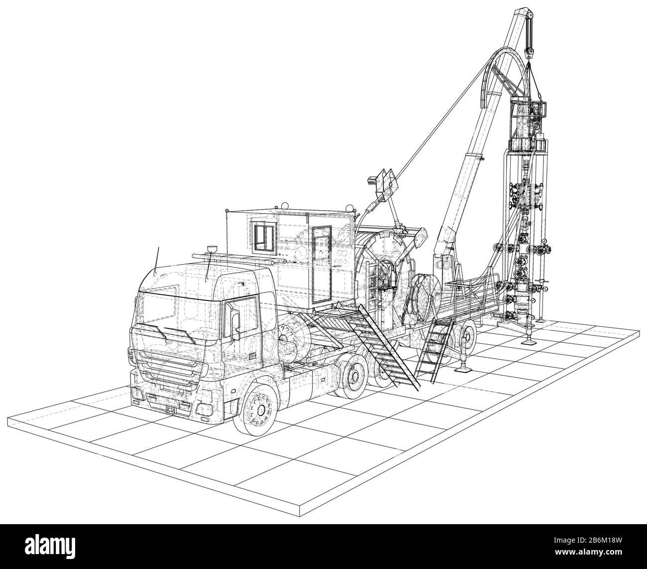 Wire-frame line truck isolated on white. Vector rendering of 3d Stock ...