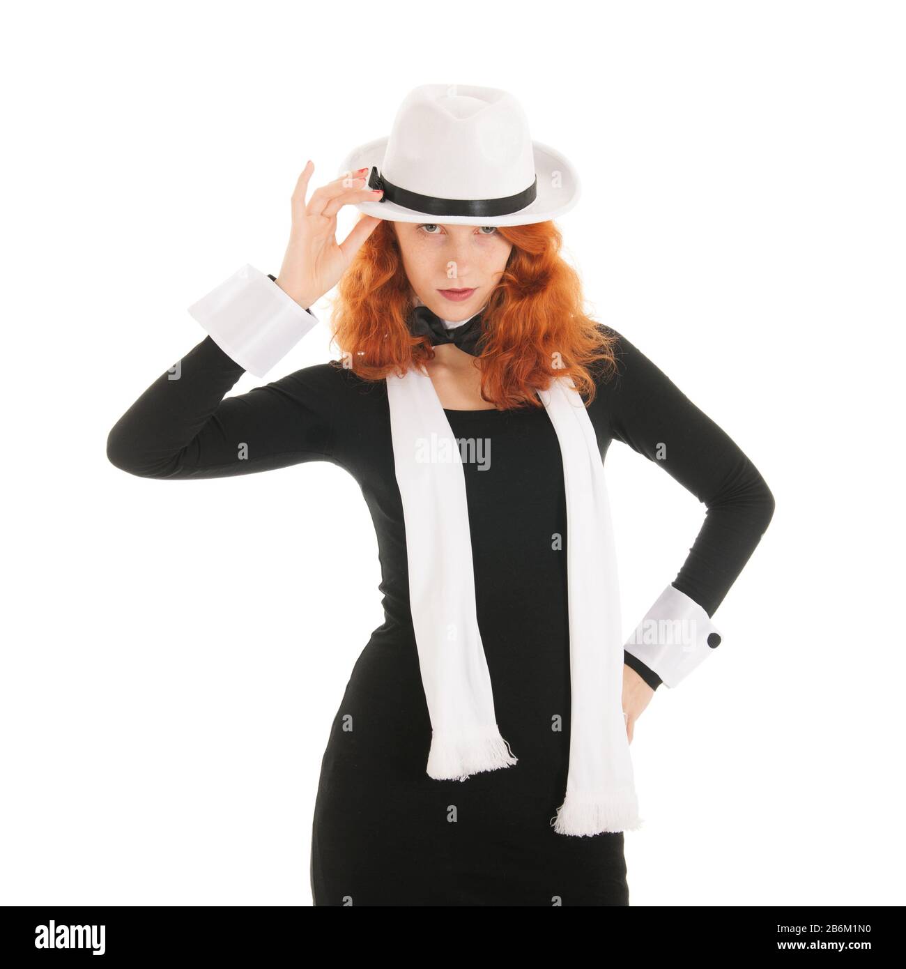 Woman as dandy with hat and opther accessories isolated over white ...