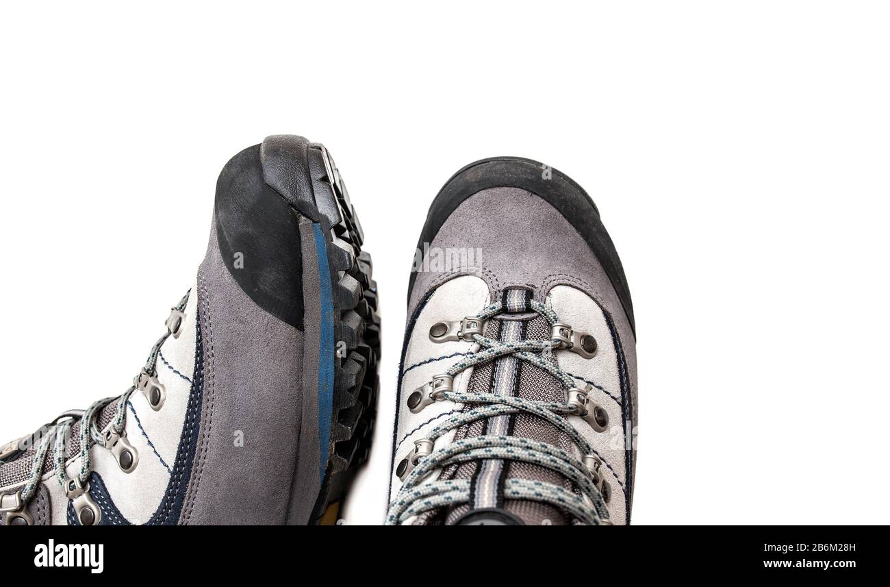 trekking boots top view isolated Stock Photo - Alamy