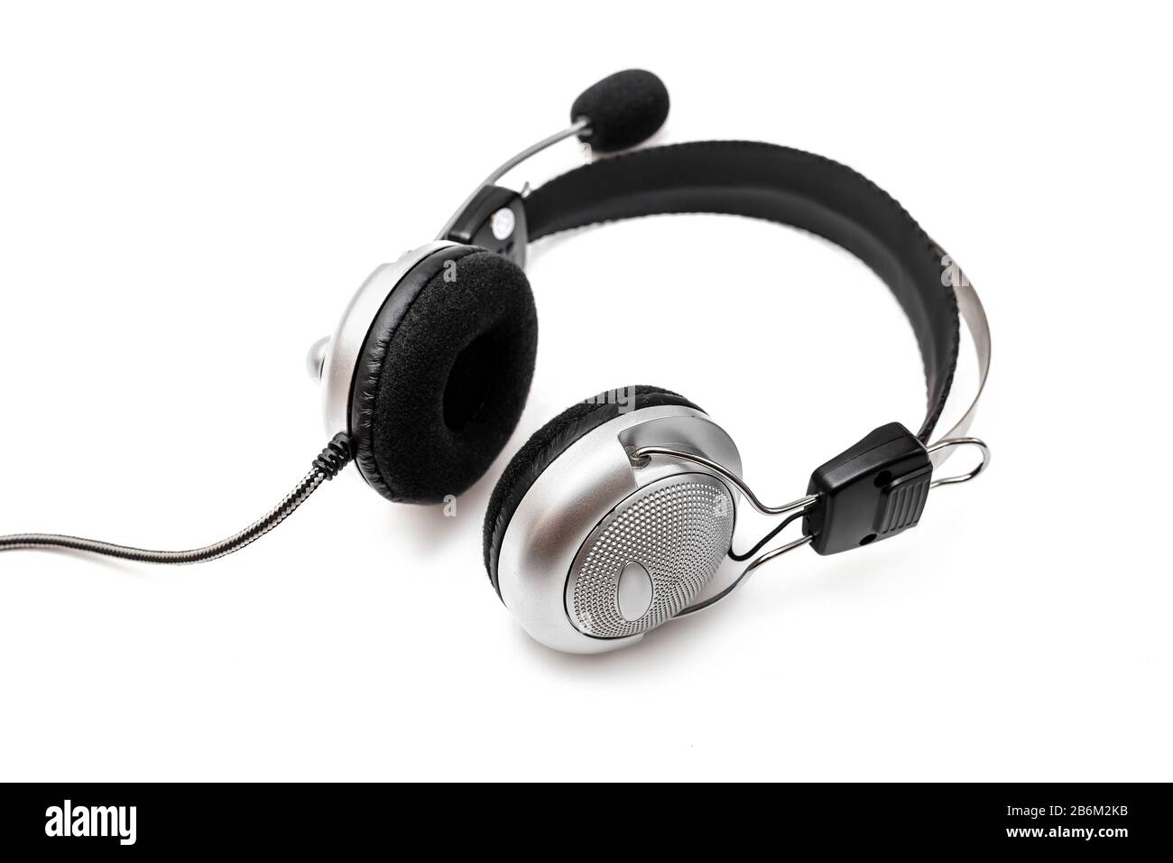 Silver headphones isolated on white background Stock Photo - Alamy