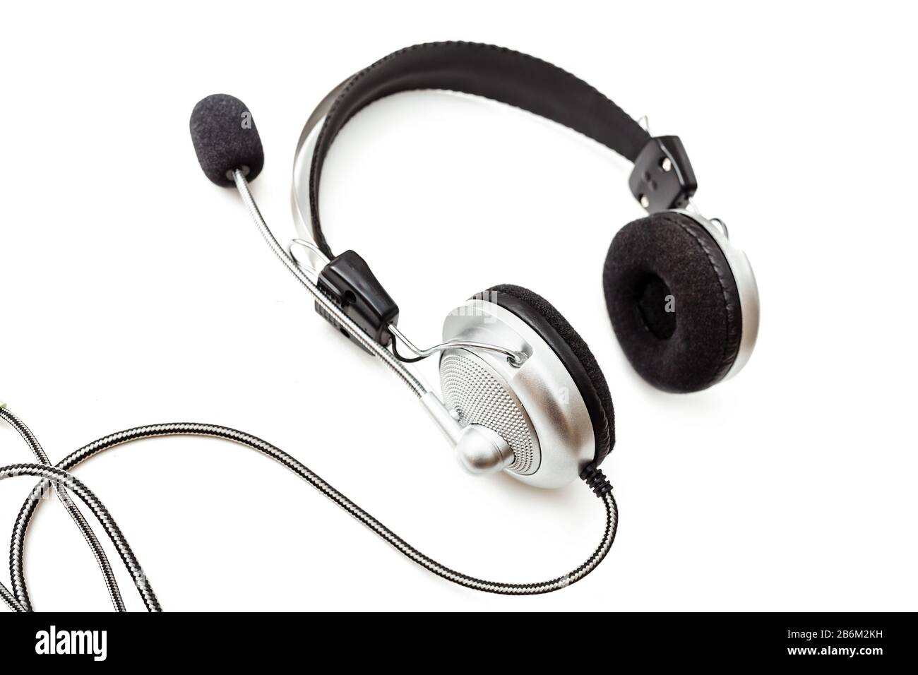 Silver headphones isolated on white background Stock Photo - Alamy