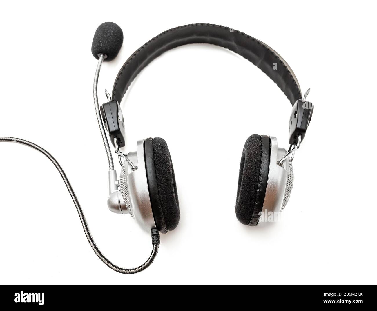 Silver headphones isolated on white background Stock Photo - Alamy