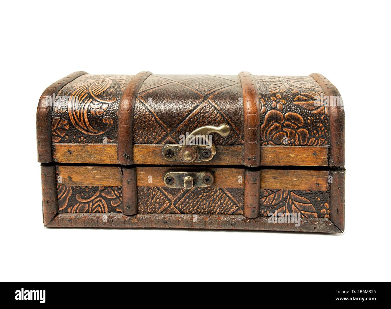 Isolated old antique wooden chest on white background Stock Photo - Alamy