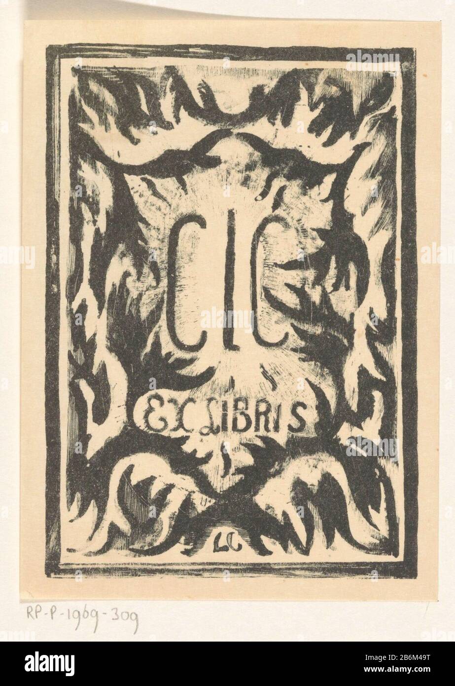 Ex libris van Carel Lion Cachet Monogram CLC surrounded by vlammen ...