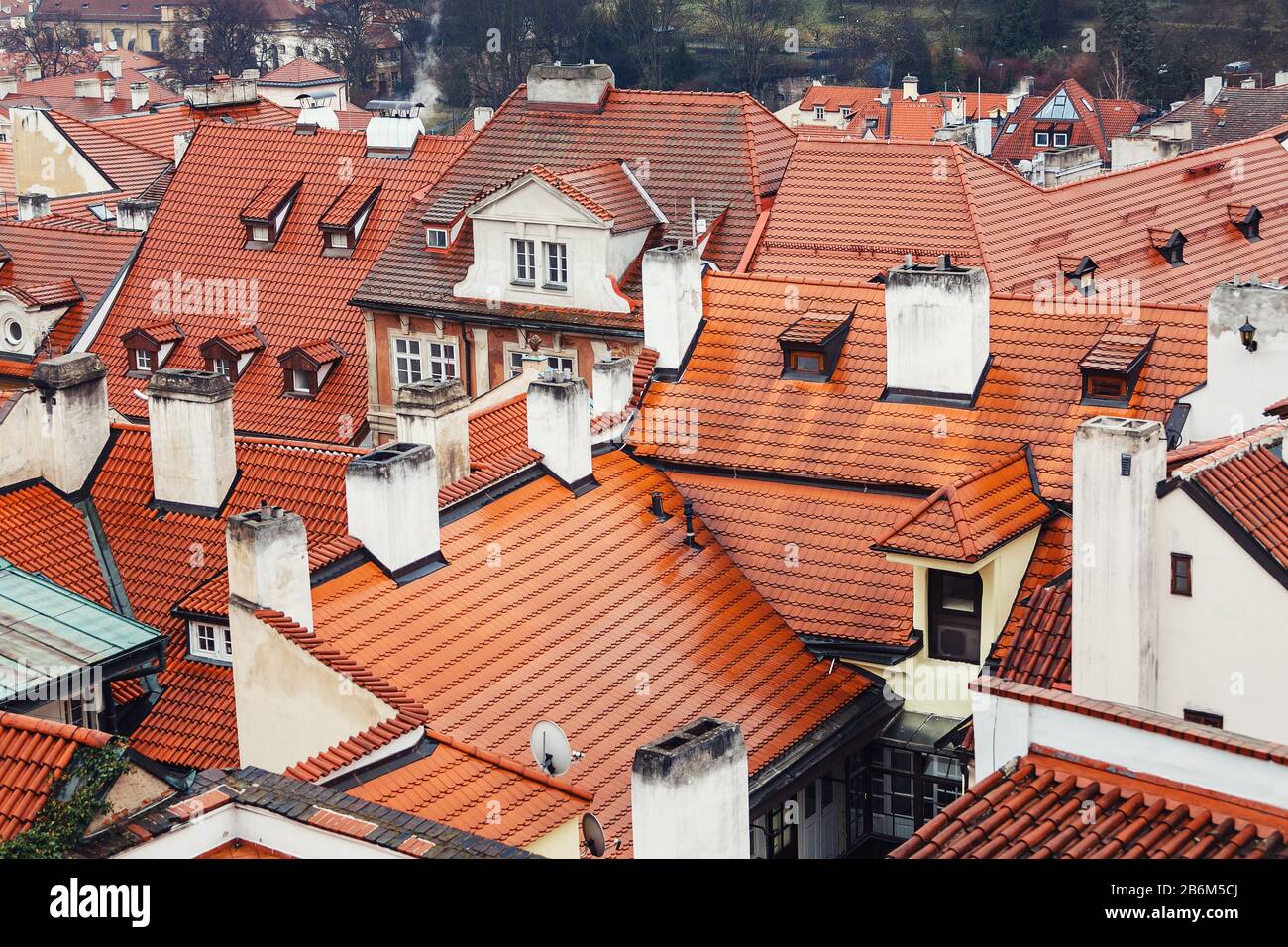 red roofs of old house during rain in european town Stock Photo - Alamy