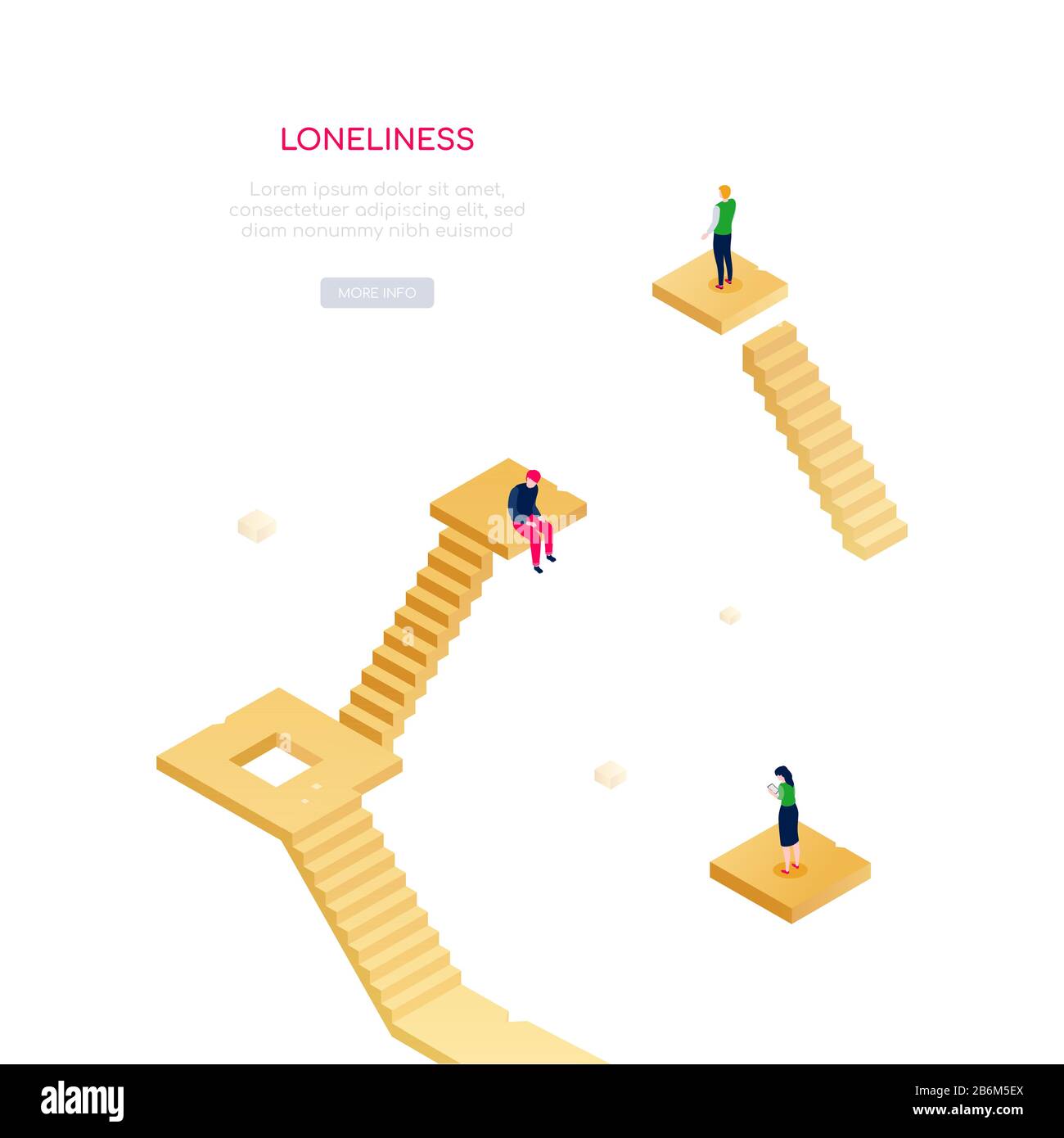 Loneliness concept - modern isometric vector web banner Stock Vector ...