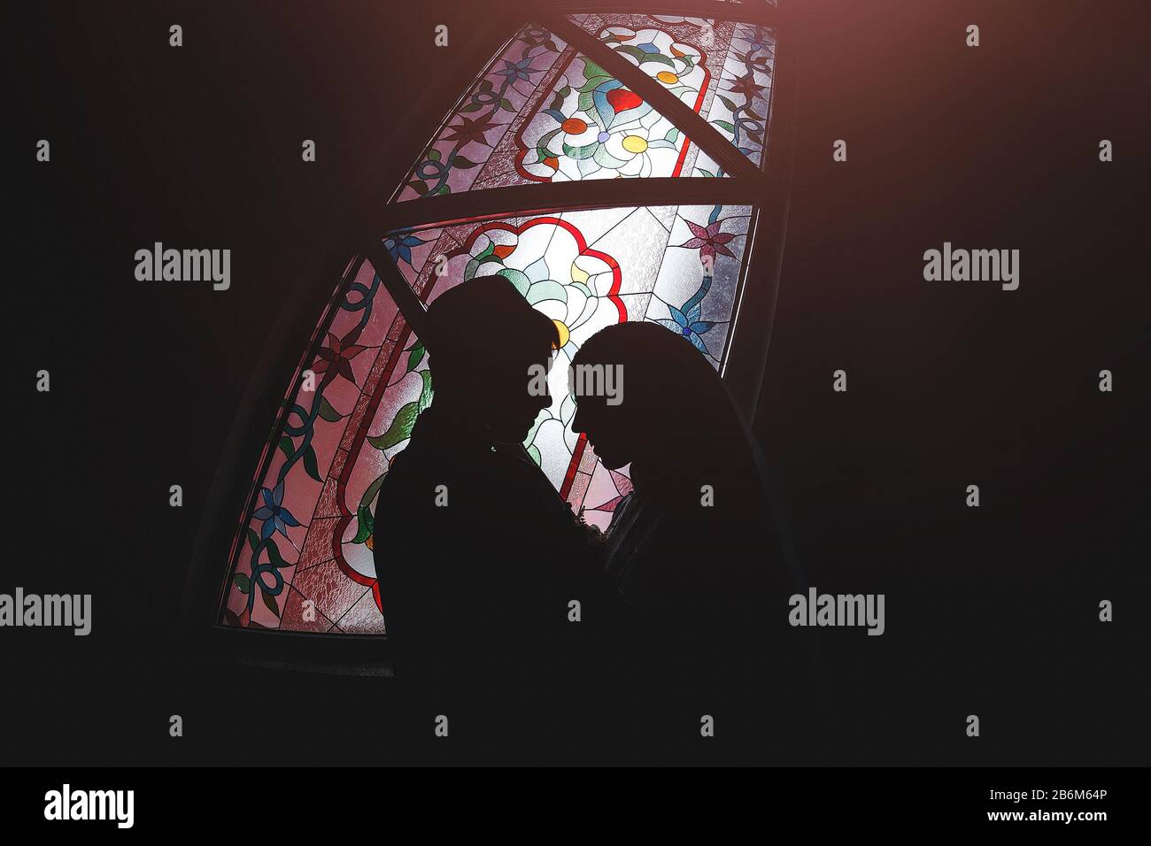 Muslim couple in a mosque stained glass, Islamic religious wedding ...