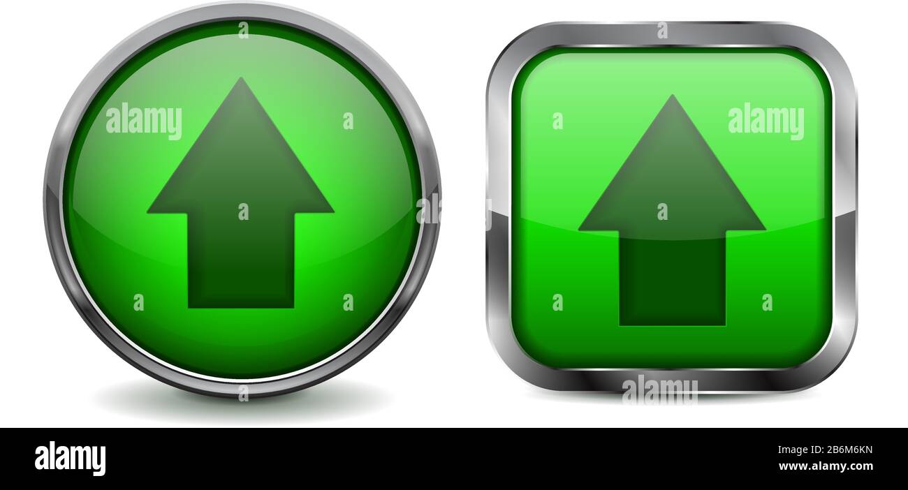 Green buttons. Upload glass icons with metal frame Stock Vector Image ...
