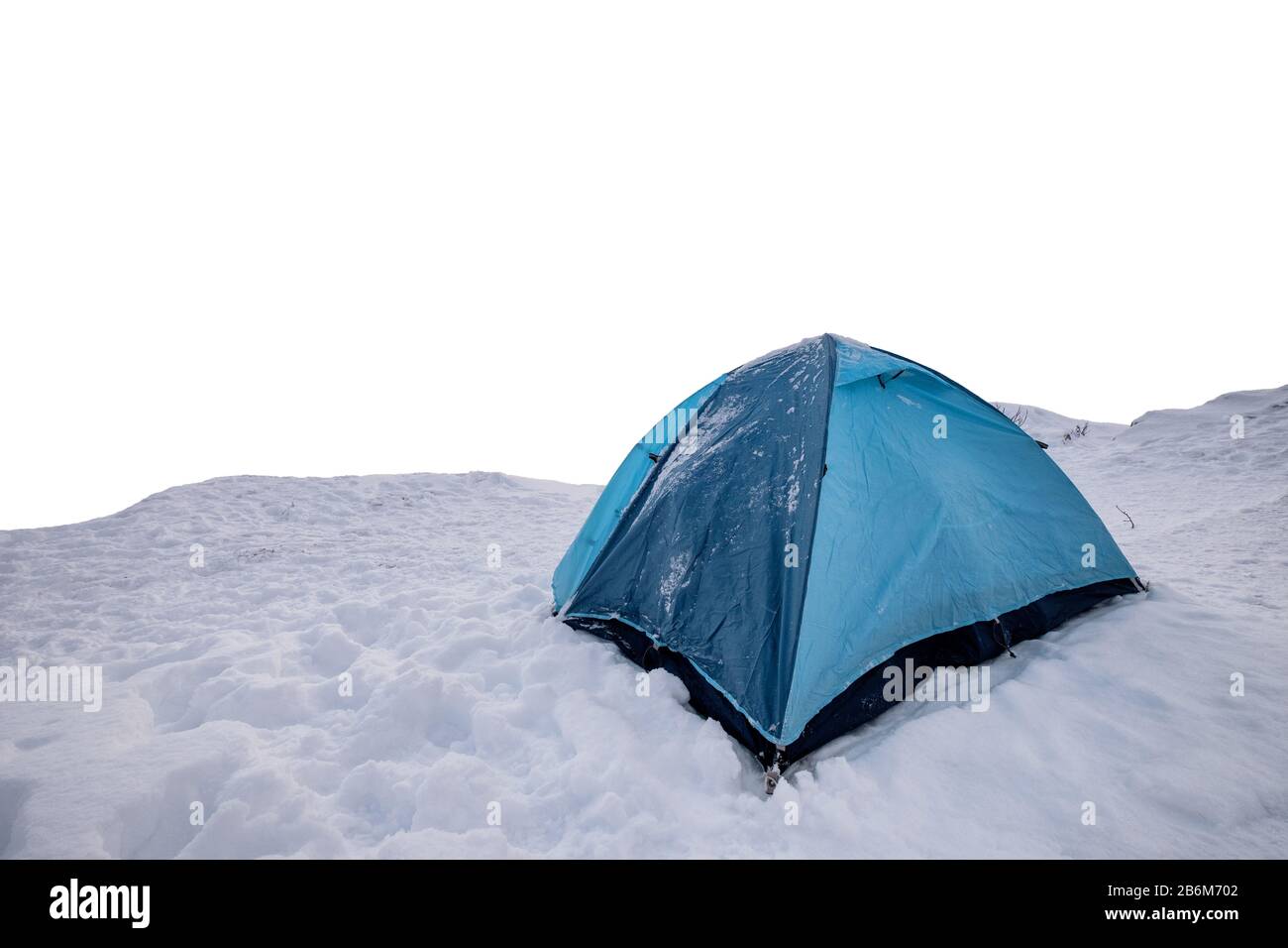 Blue tent camping in snowy hill on white background Stock Photo - Alamy