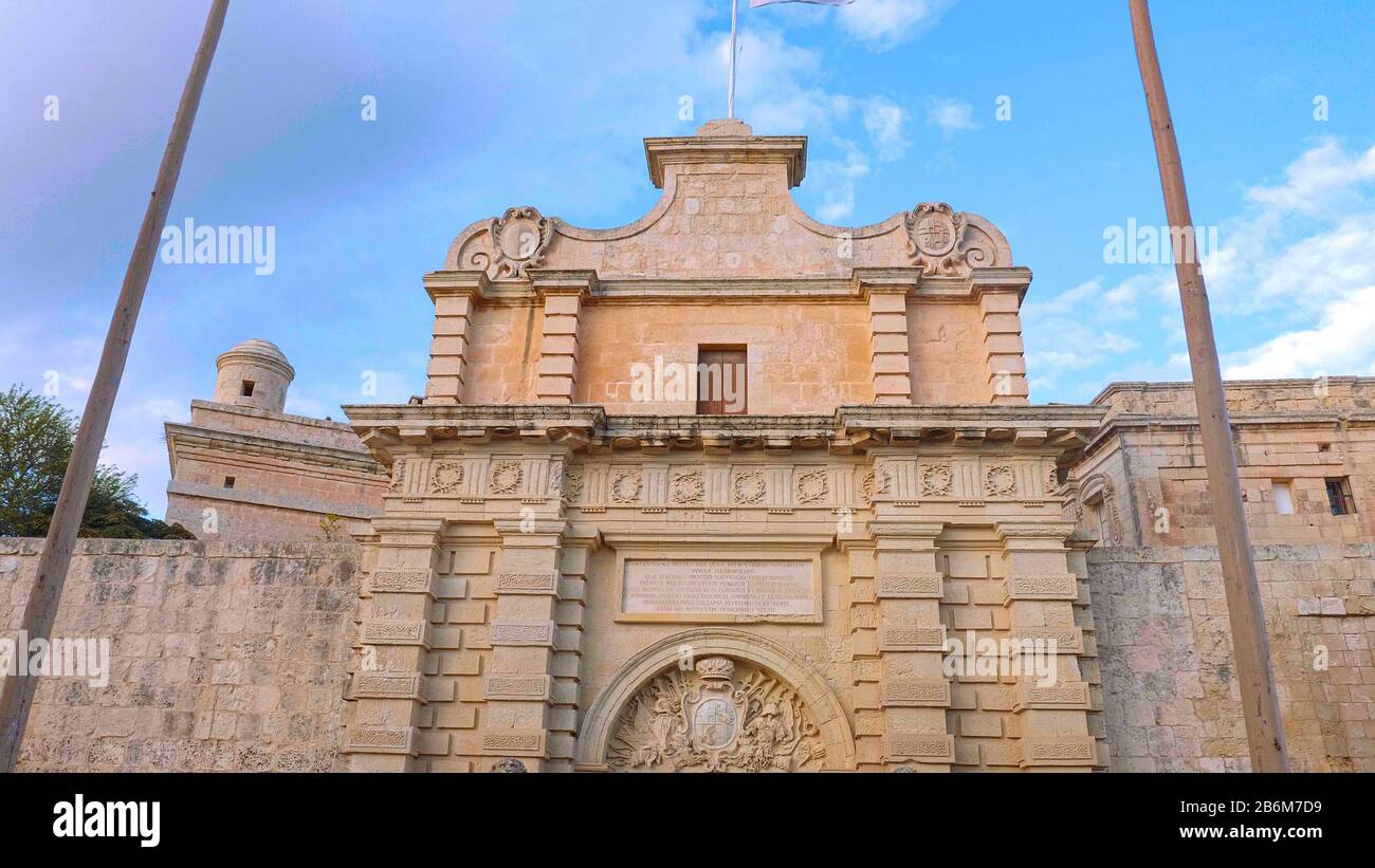 Famous Mdina Gate at the historic hilltop city of Mdina Stock Photo - Alamy
